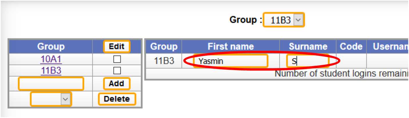 Type in the firstname and surname initial of a student